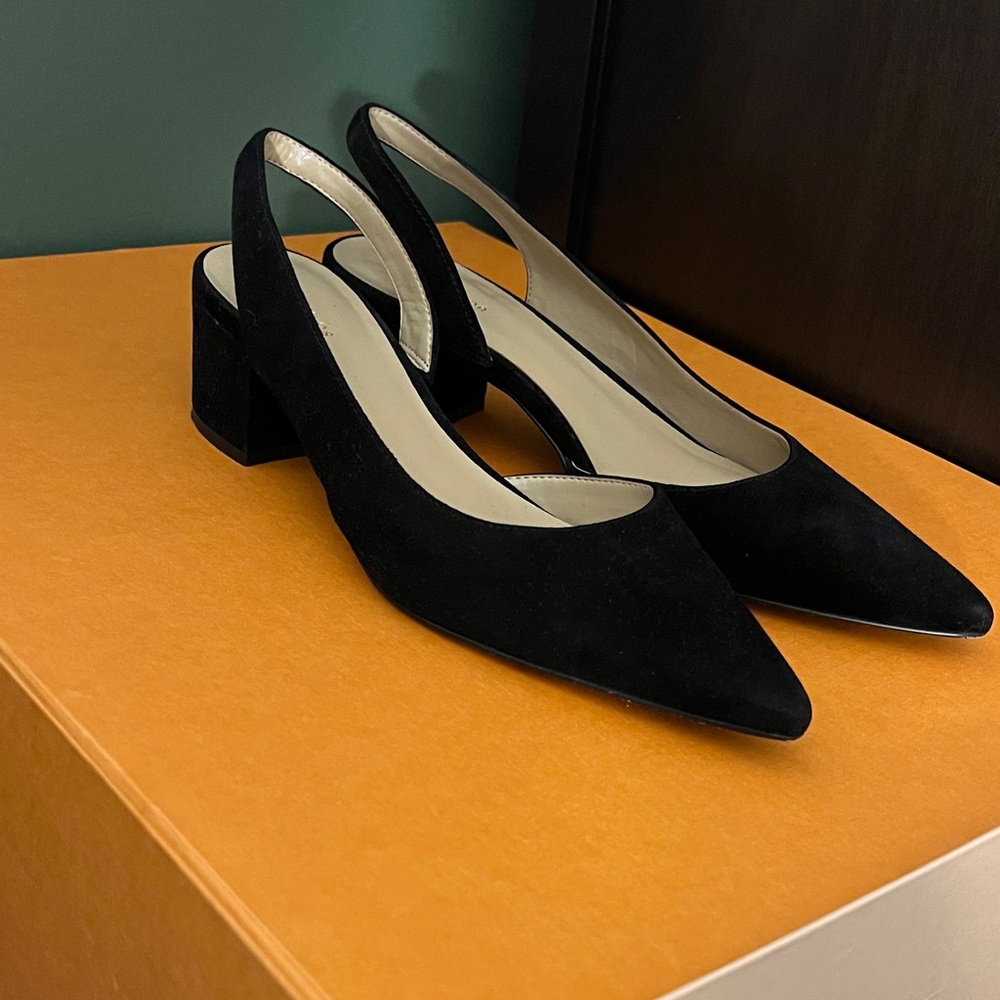 Ann Taylor Black Suede Slingback Heels - Gem